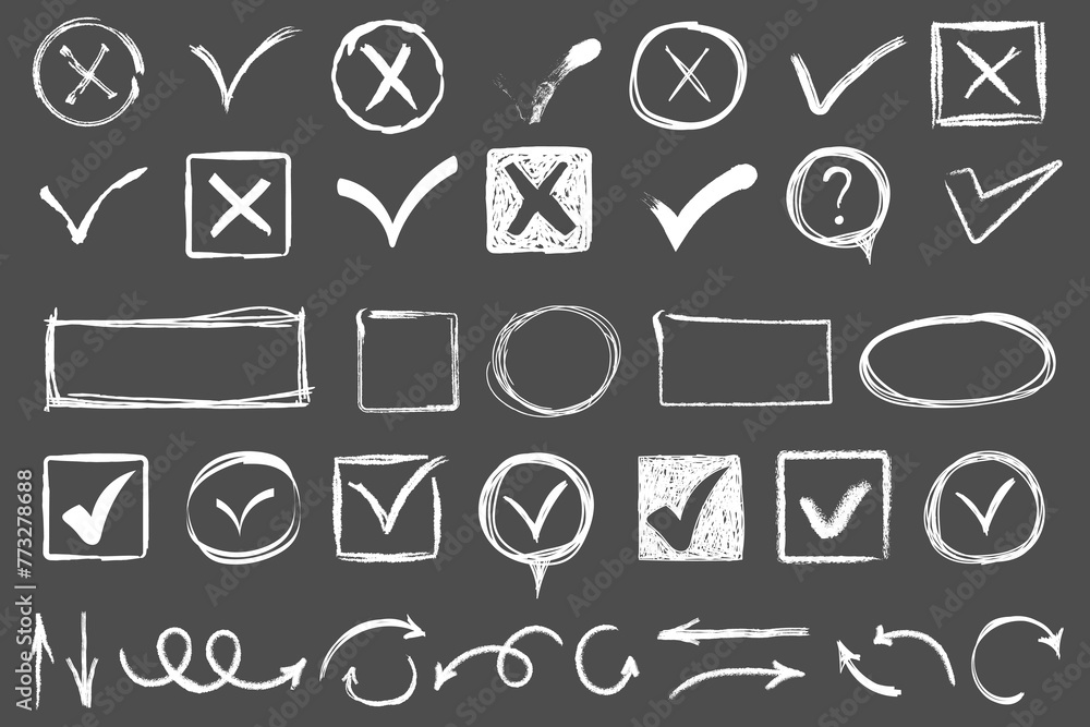 Check signs sketch, voting agree checklist mark or examination task list. Doodle check marks ...