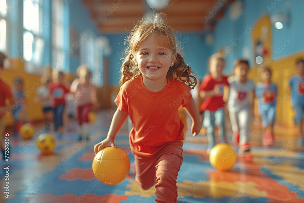 Rendered scene of children engaging in sports and physical activities ...