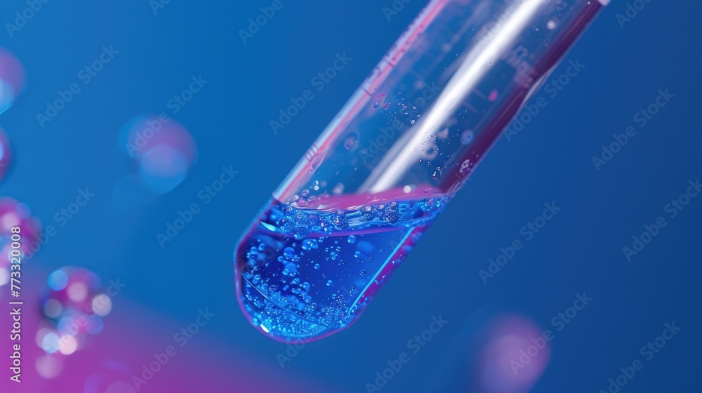 Test tube of glass overflows new liquid solution potassium blue ...