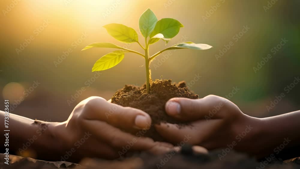 hold young tree ready to grow in fertile soil, prepare for plant and ...