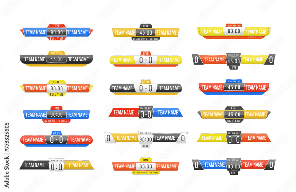 Scoreboard broadcast graphic and lower thirds template for sport soccer ...