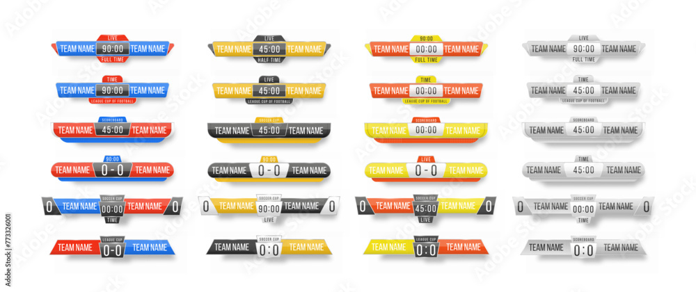 Scoreboard broadcast graphic and lower thirds template for sport soccer ...