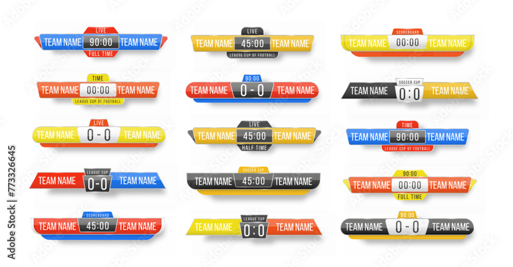 Scoreboard broadcast graphic and lower thirds template for sport soccer ...