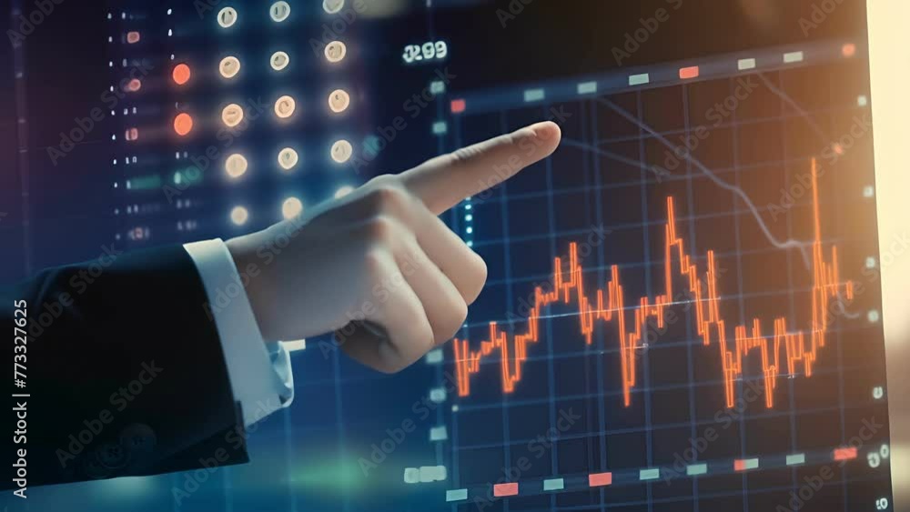 man pointing at a graph on a computer screen. The graph shows a ...
