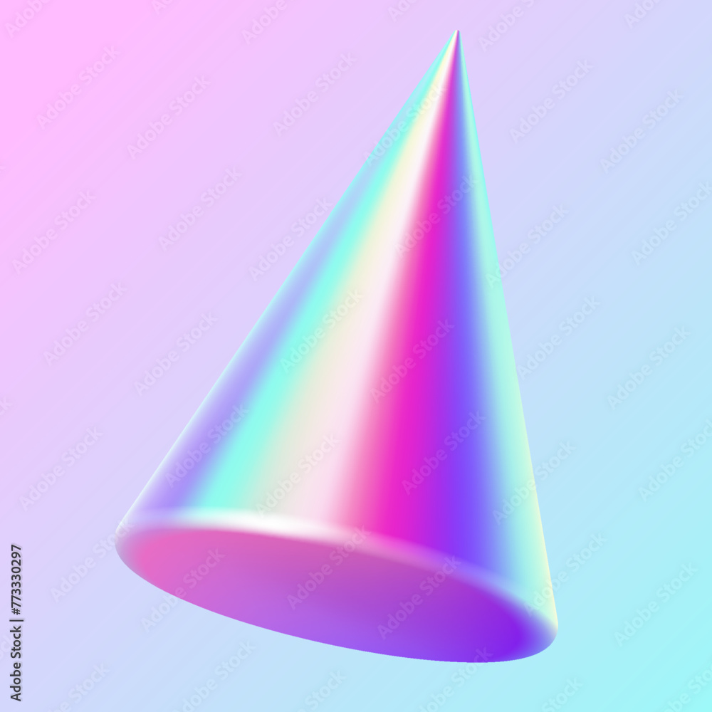 Shimmering holographic cone figure realistic vector illustration ...