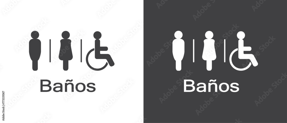 Restrooms icon in flat style. Banos icon, Man woman and disability sign ...
