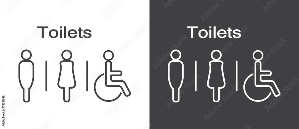 Toilets icon, Man woman and disability icons sign and symbol, Restrooms ...