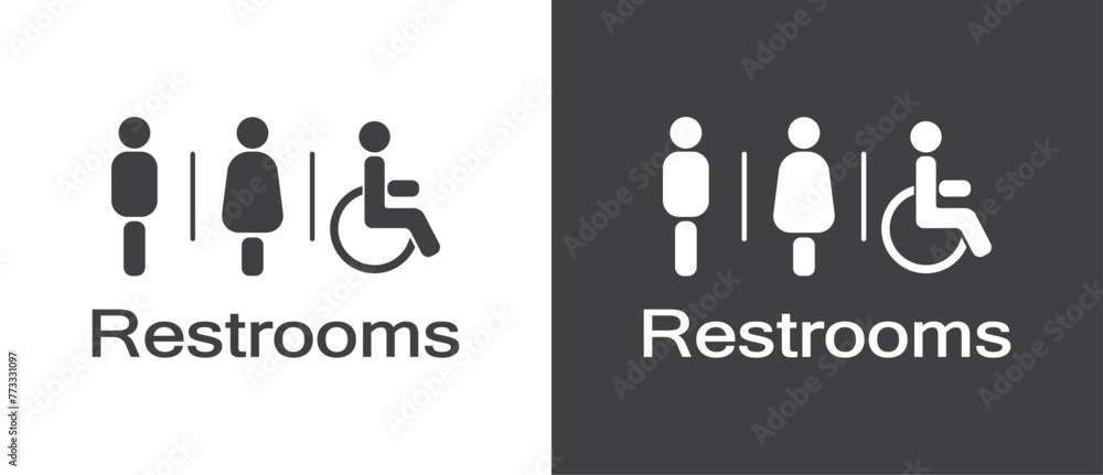 Restrooms Flat icon. Man woman and disability Restroom sign and symbol ...