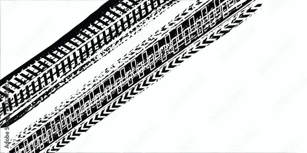 Collection of black motorcycle tire tread prints with grunge effect ...