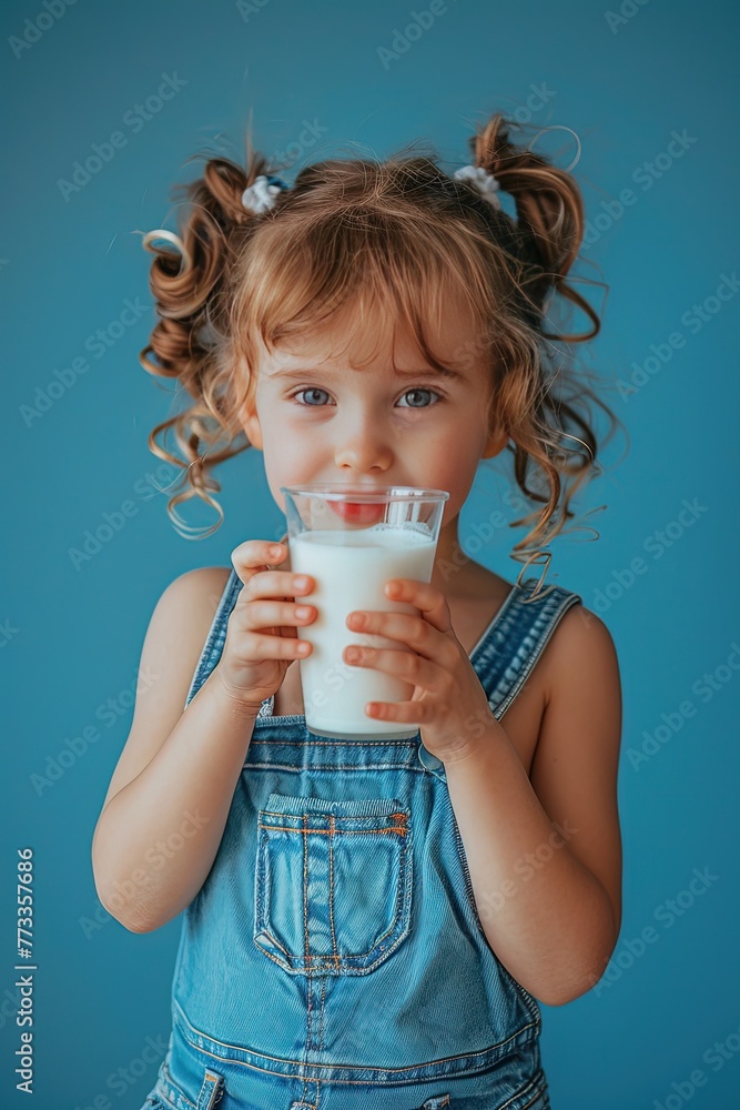 World milk day. Cute little girl drinks milk. Witnessing the power of ...
