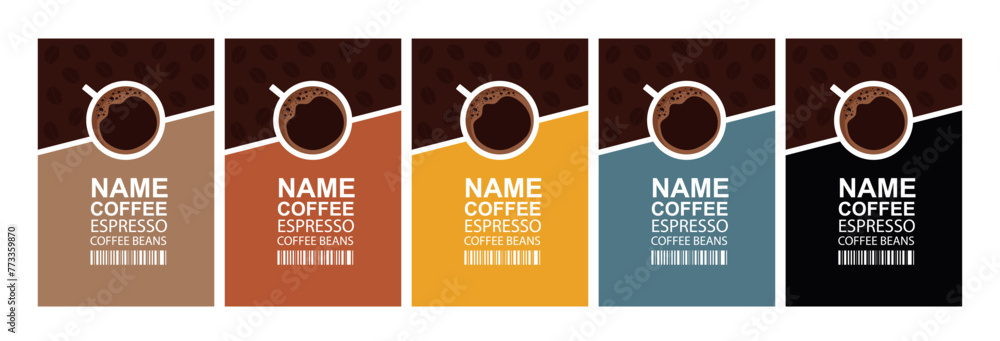 Vector set of coffee bean labels. Coffee bean labels with coffee cup ...