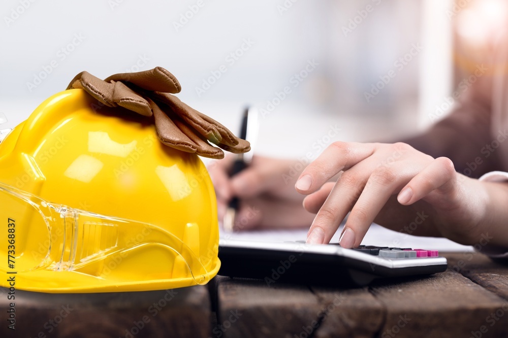 Construction documents drawing blueprints with tools Stock Photo ...