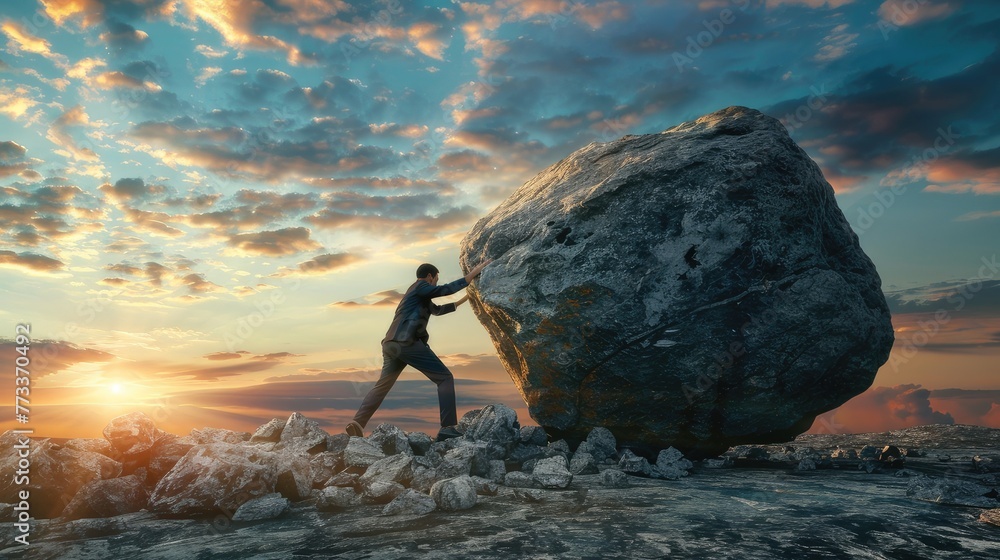 Witness the determination of a businessman pushing a colossal stone ...