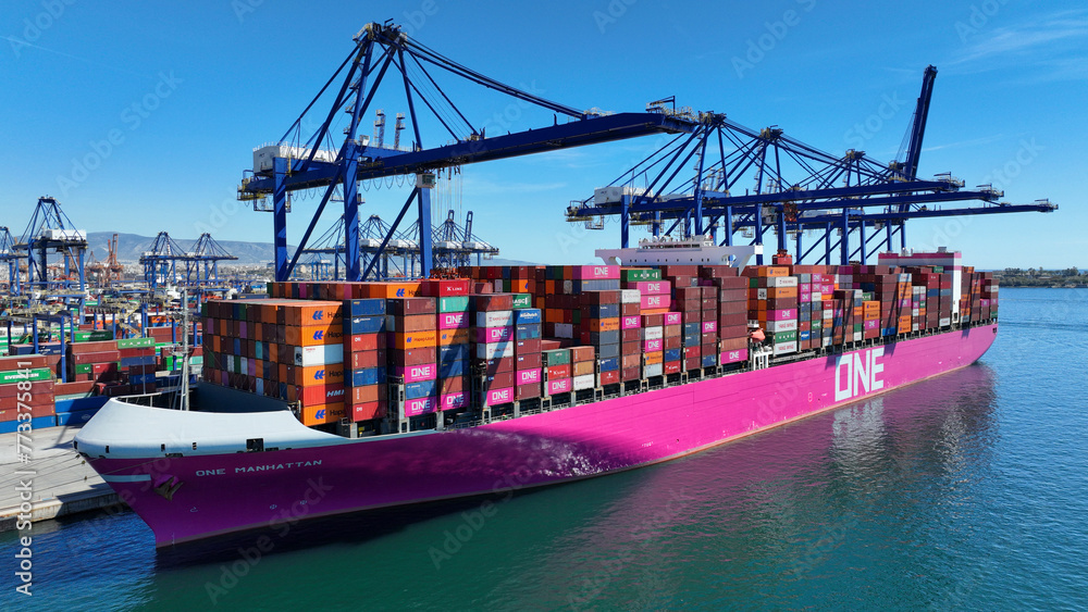 Aerial drone photo of ONE Manhattan container being loaded in ...