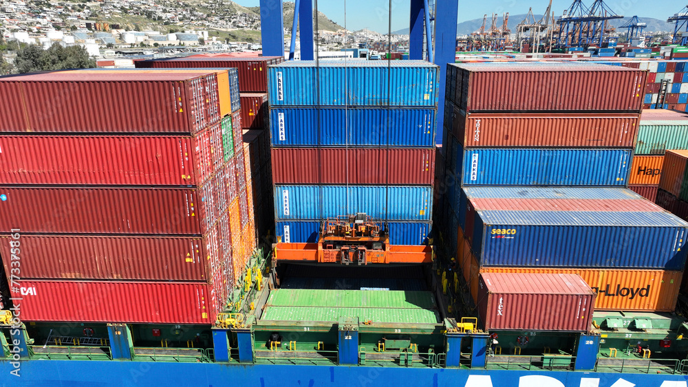Aerial drone photo of ONE Manhattan container being loaded in ...