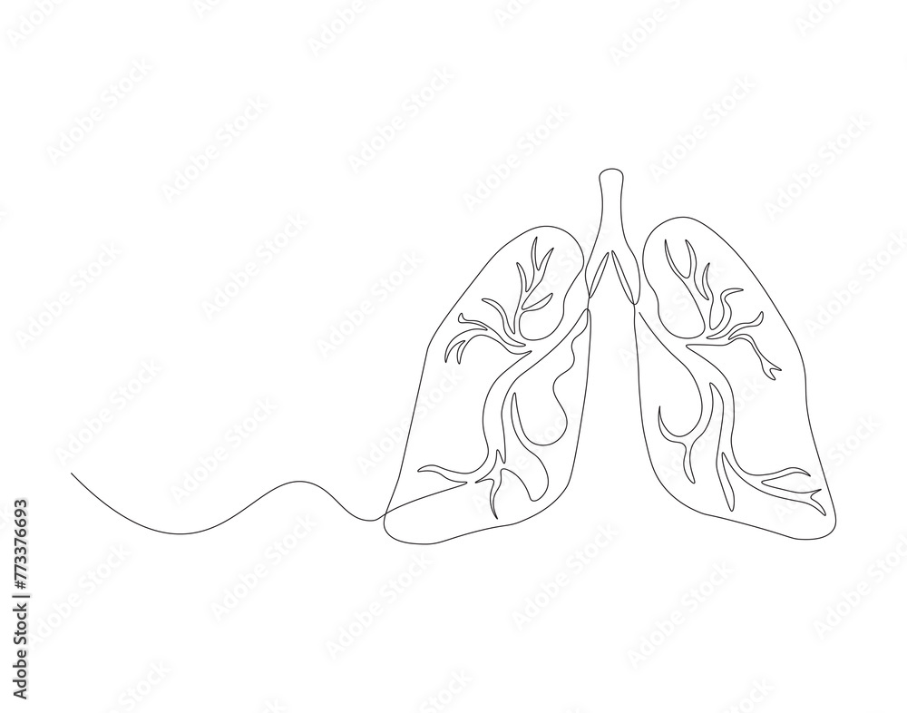 Continuous one line drawing of human lungs. One line of anatomical ...