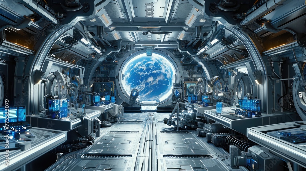 Futuristic 3D space station with high-tech elements, An awe-inspiring ...