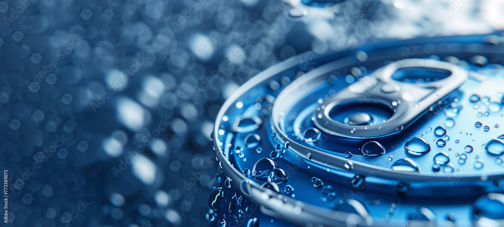 Condensation Elegance. A close-up of a chilled beverage can, its ...
