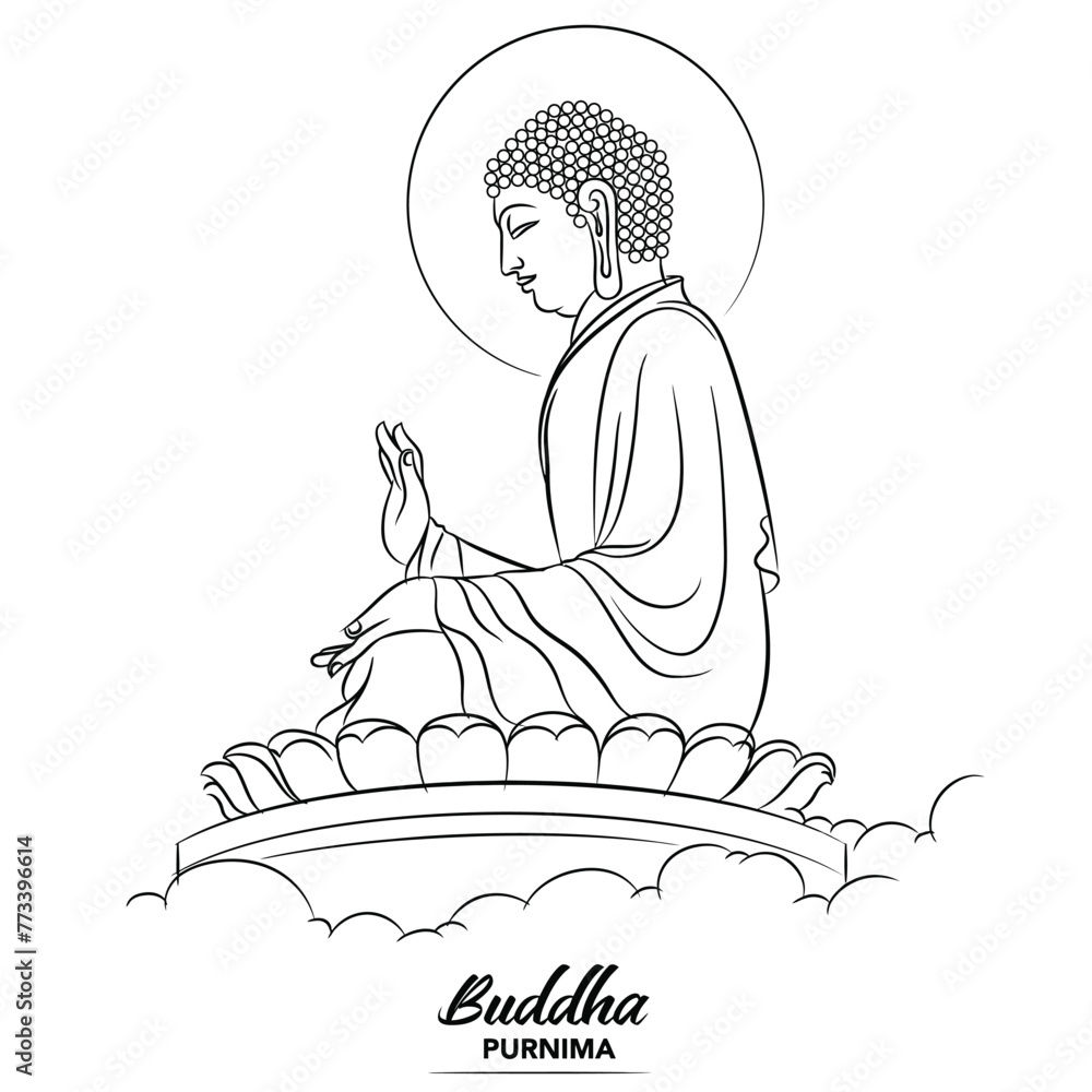 Vetor de Buddha vector line drawing. Sketch of a sitting or meditating ...