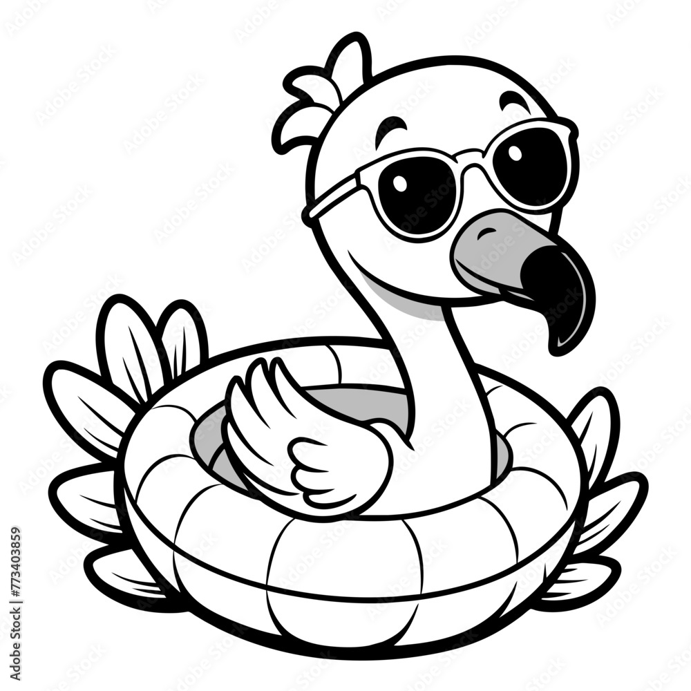 Vector baby flamingo, coloring book page for kids, cute, black and ...
