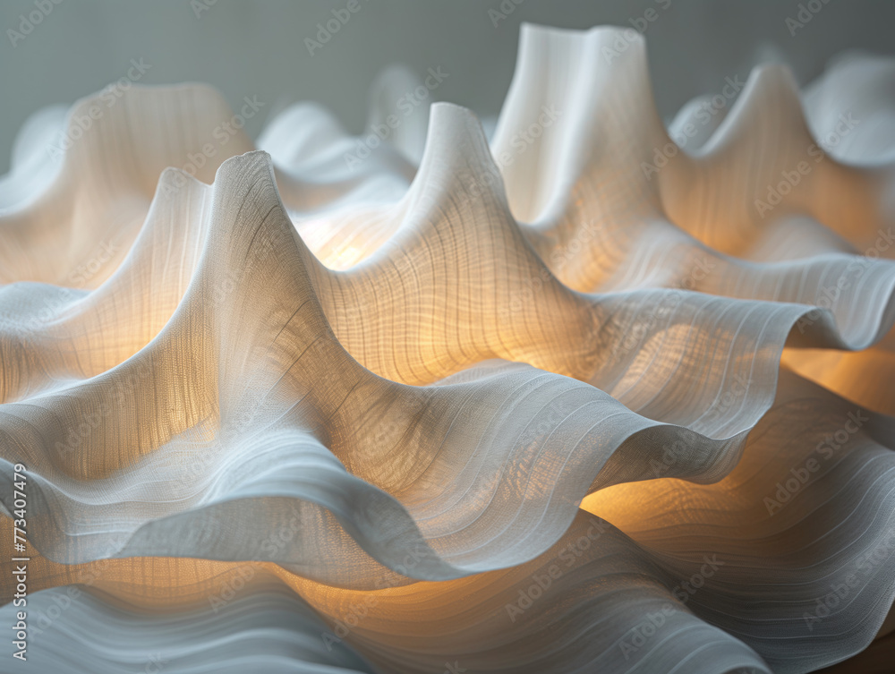 Sculptural Light Waves: Softly Lit Textured 3D Forms in Neutral Palette ...
