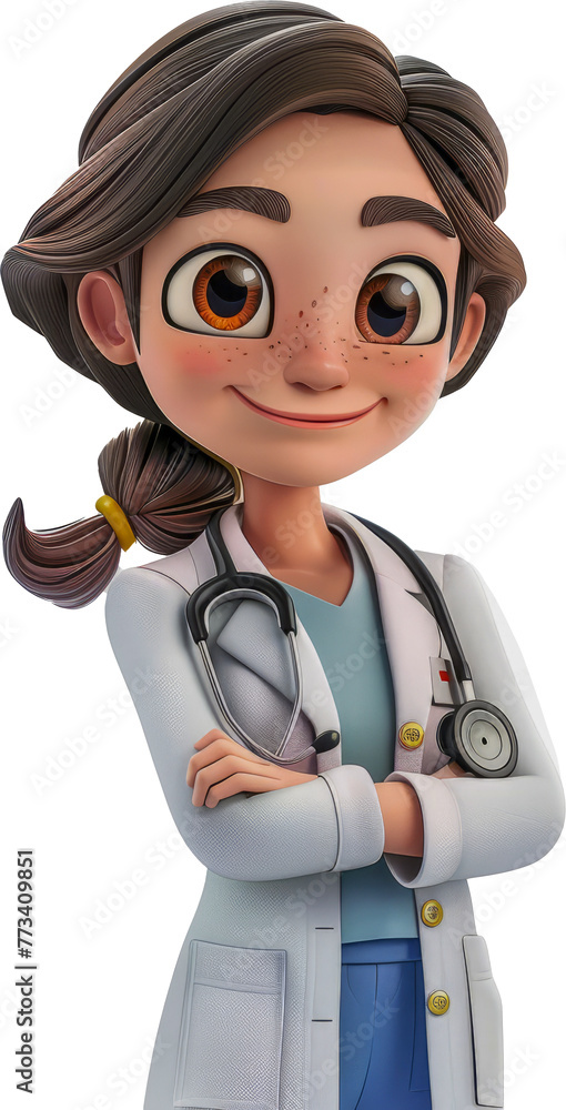 Confident animated female young doctor with stethoscope clipart cut out ...
