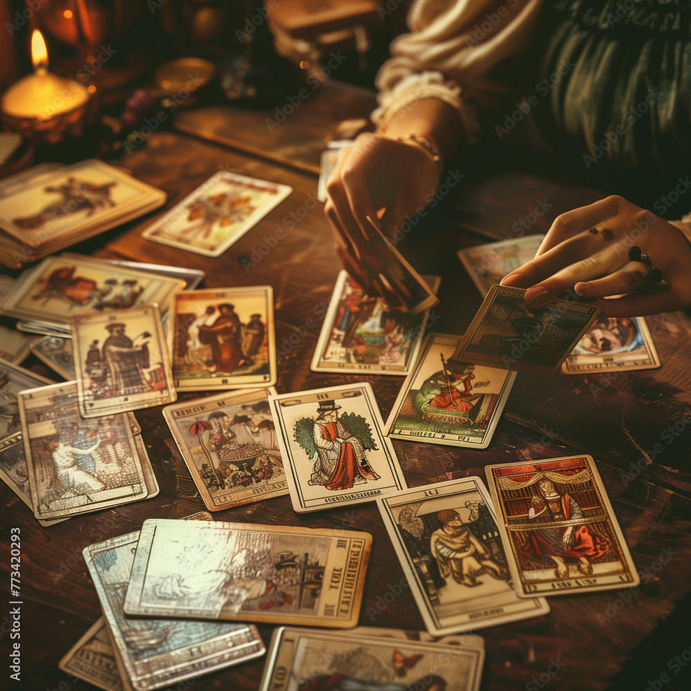 image of a tarot reader's table, deck of tarot cards, prediction of the ...
