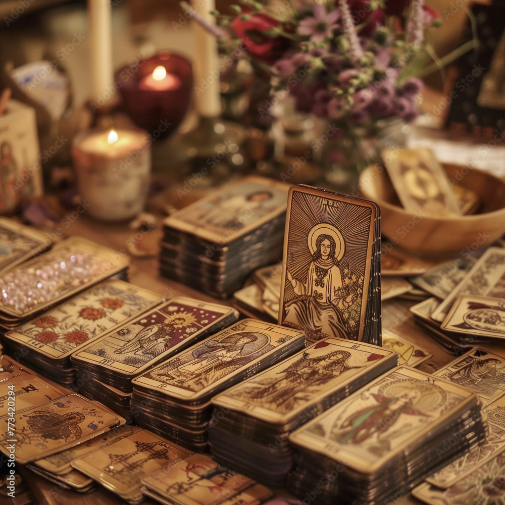 image of a tarot reader's table, deck of tarot cards, prediction of the ...