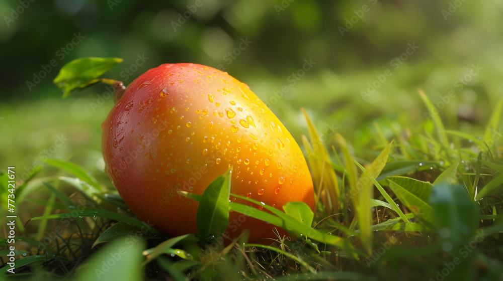 Whole mango fruit on grass yellow red mango nature exotic fruit healthy ...