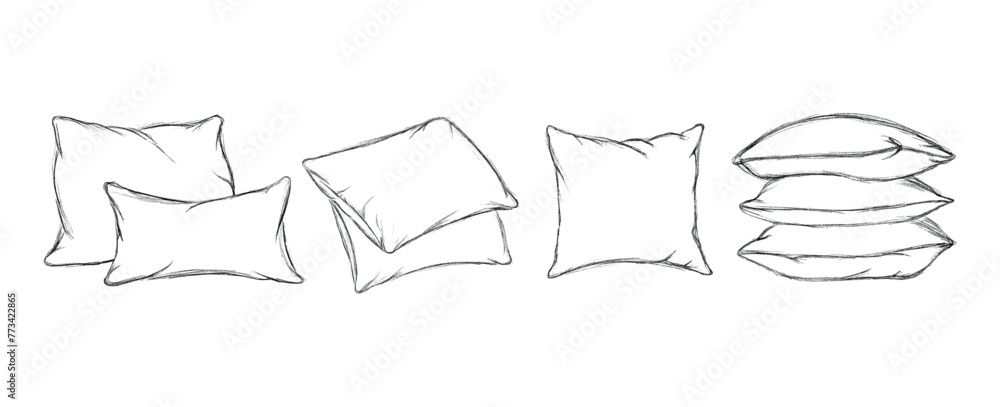 Set of pillow hand drawn illustration pencil sketch vector isolated on ...