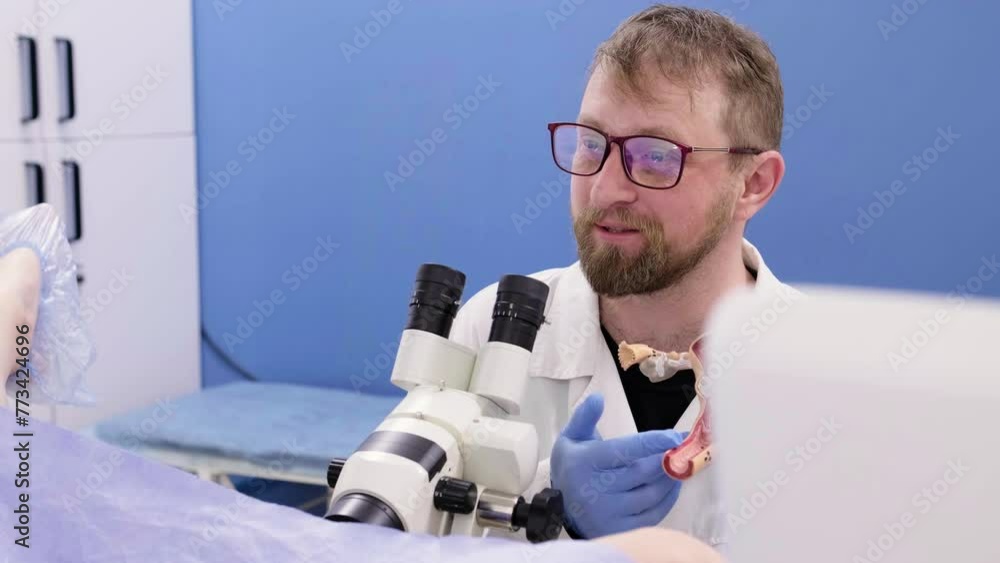 A gynecologist performs an examination in a modern gynecological ...