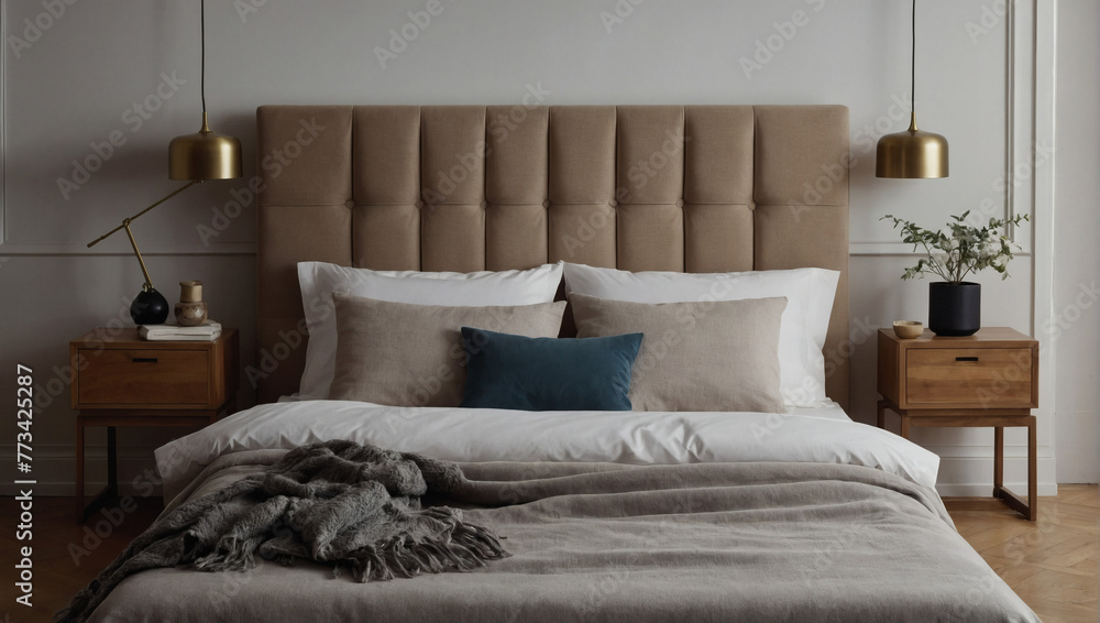 Comforting embrace of a single bed featuring a headboard, captured from ...