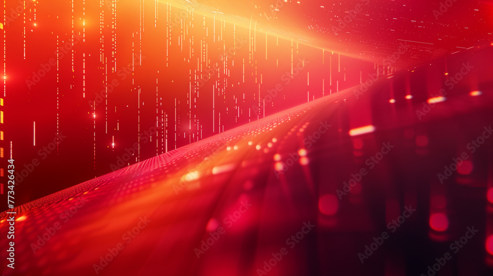 Abstract digital background with red matrix-like binary code rain and ...