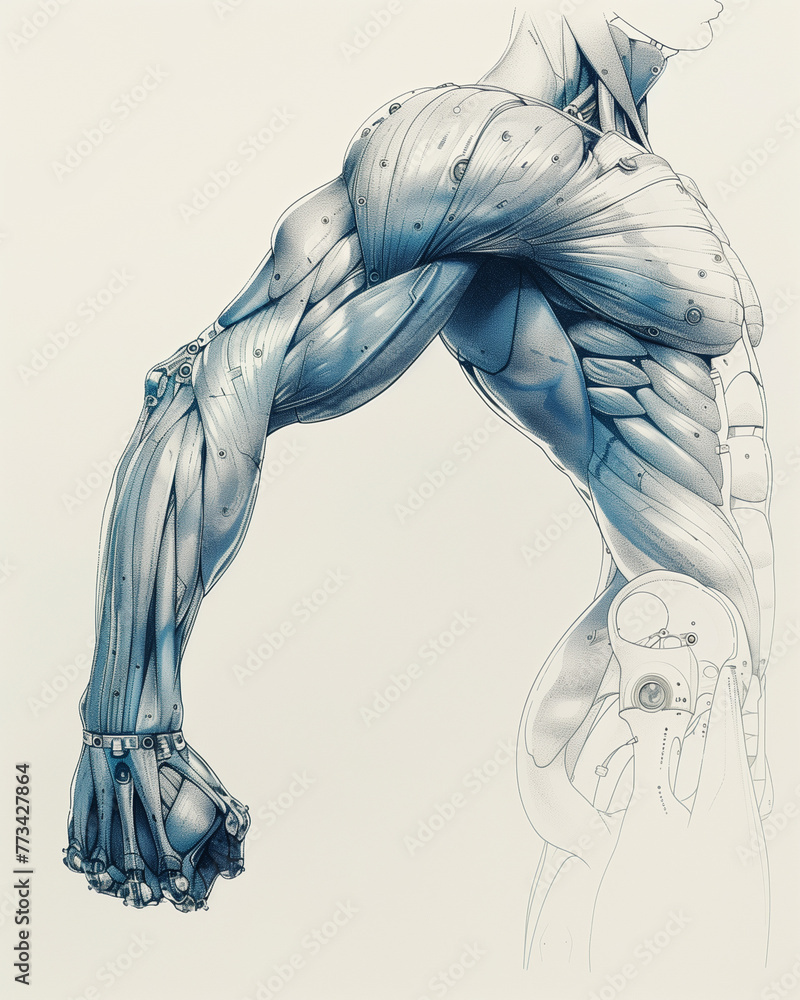 Anatomical illustration of human arm muscles with detailed rendering ...
