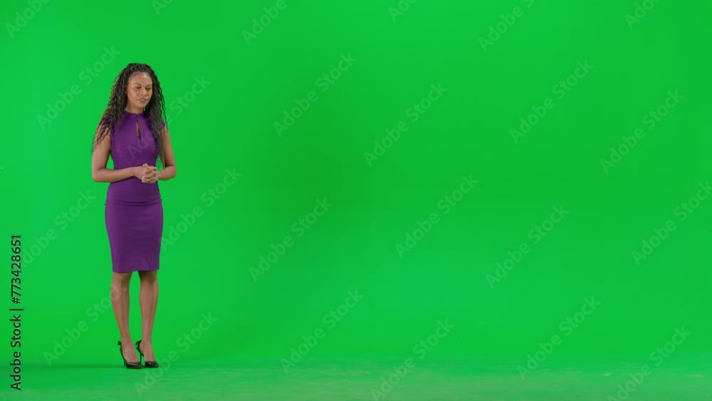 Female in dress isolated on chroma key green screen background. Full ...
