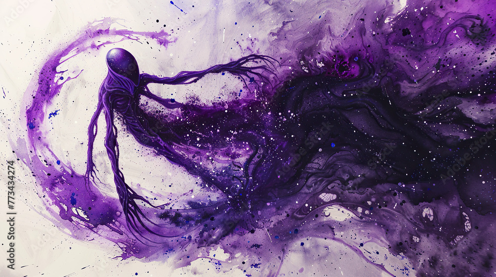 purple scary alien illustration merged with watercolor art Astronaut ...