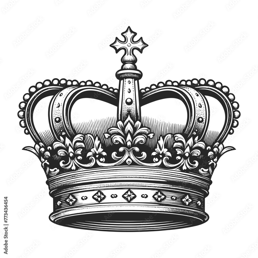 regal royal crown, intricately adorned with patterns and a cross ...