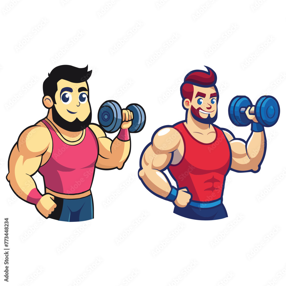 Modern flat vector illustration of young athlete strong man cartoon ...
