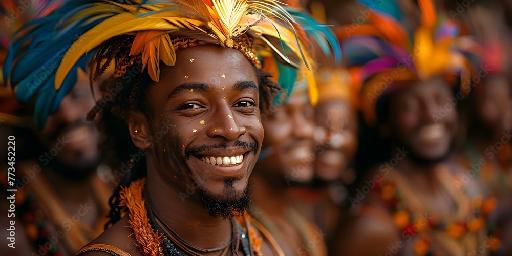 Young male samba dancers in colorful costumes performing at a carnival ...