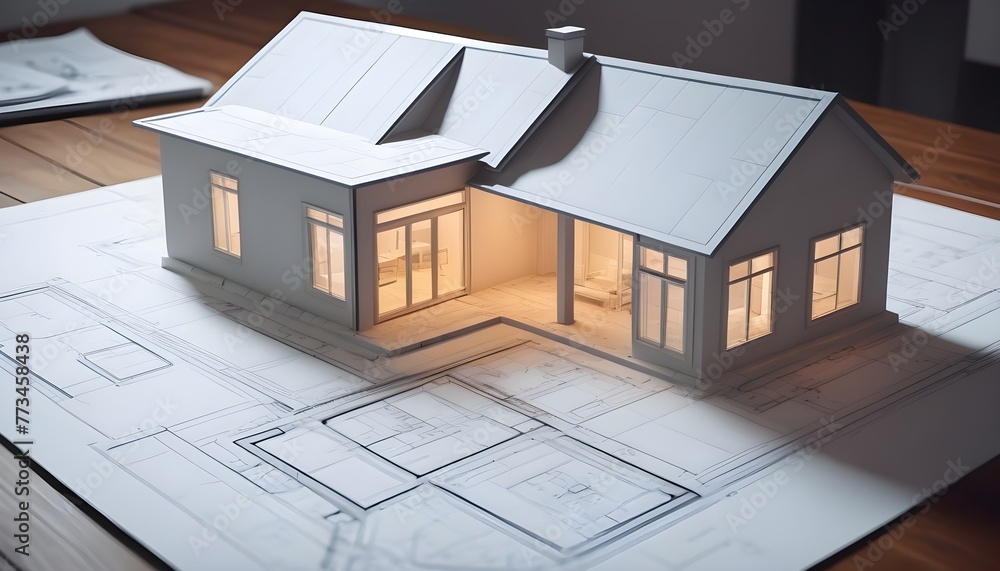 architectural model of houses on blueprint draw, banner layout for ...