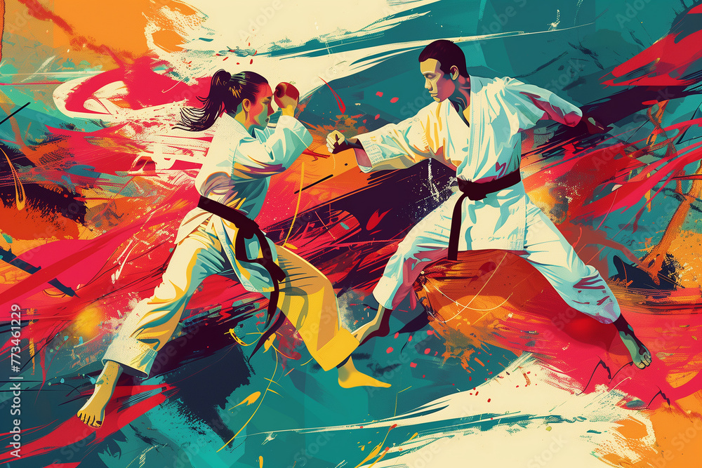 Modern mix martial art colorful illustration design, MMA digital ...