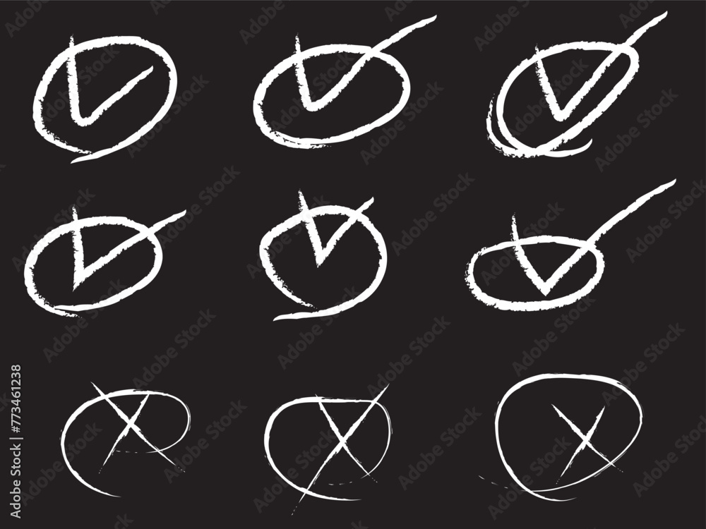 Hand drawn check signs. Doodle v mark for list items, checkbox chalk ...