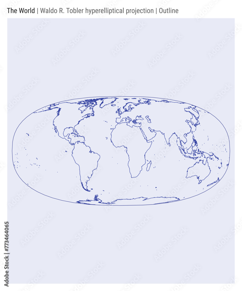 World Map. Waldo R. Tobler hyperelliptical projection. Outline style ...