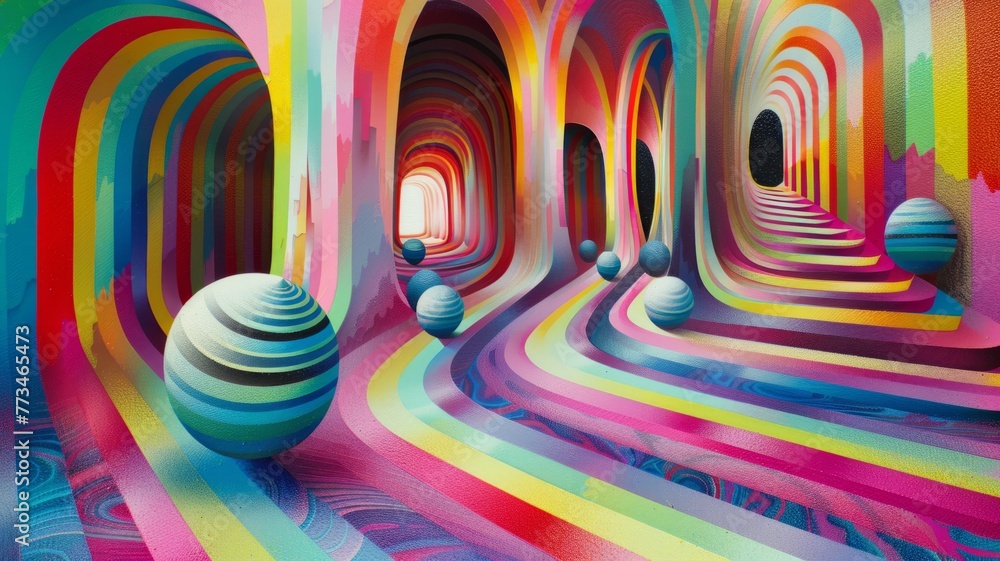 Colorful psychedelic tunnel with vibrant patterns - A vivid ...