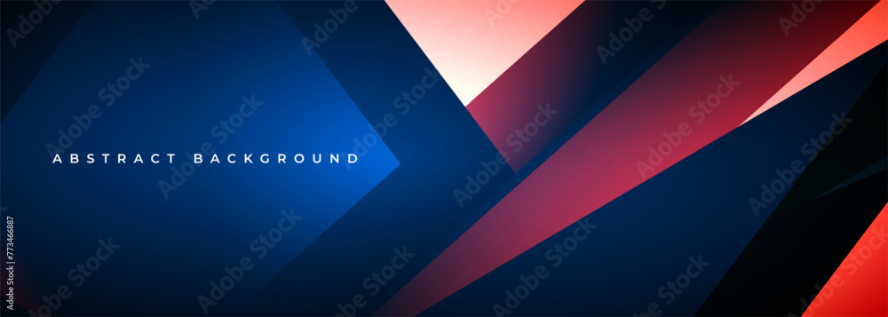 Red and dark blue 3D modern abstract wide banner with geometric shapes ...