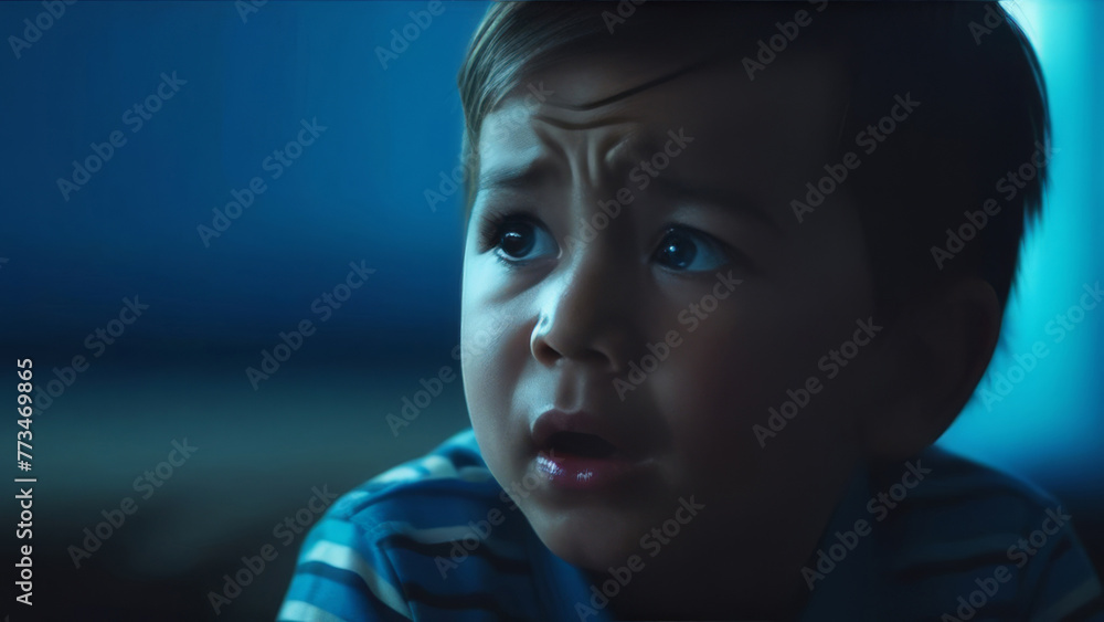 Portrait mongoloid little kid crying and tears. Asian boy have sad ...