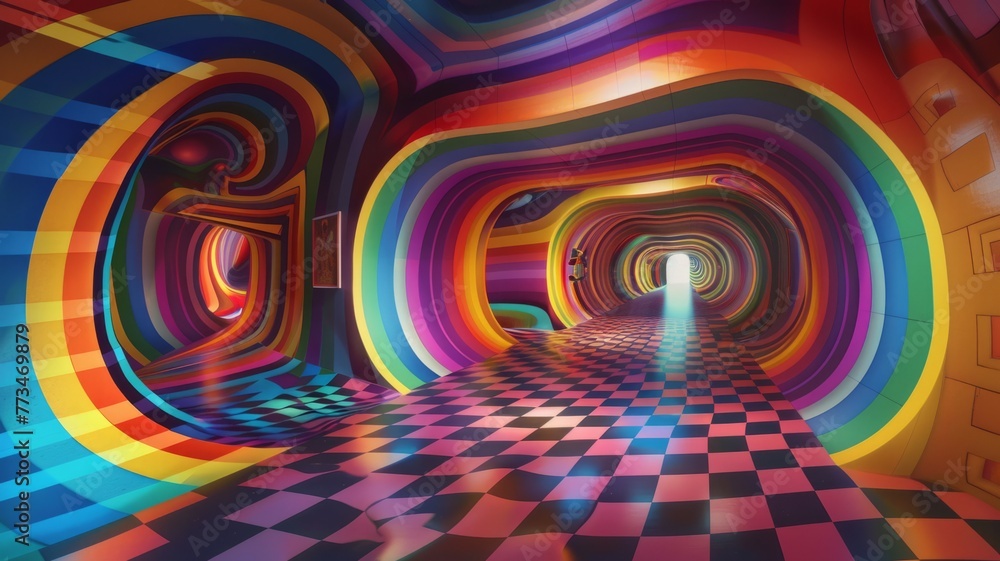 Vibrant hallway with a dynamic, colorful design - This hallway is a ...