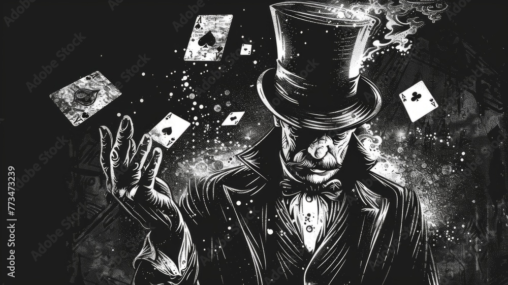 Mystical magician with floating playing cards - A dark, mysterious ...