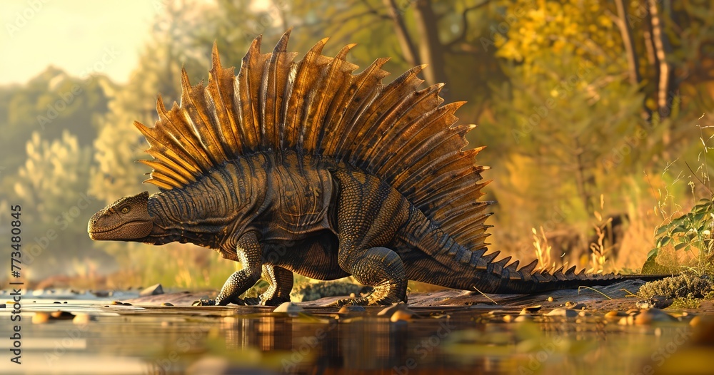 Dimetrodon with its iconic sail, walking, predator of the Permian ...