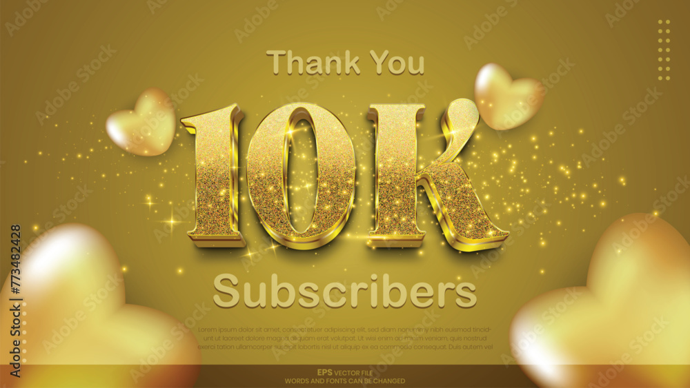 Thank you 10k subscriber card design template with gold text effect for ...